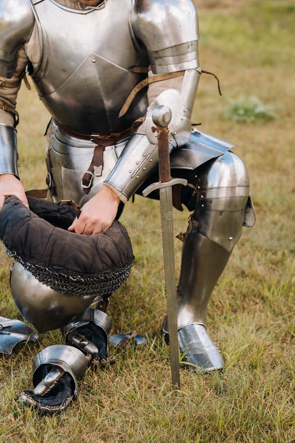 Close-up of a Medieval Knight in Armor Preparing for Battle Stock Image ...