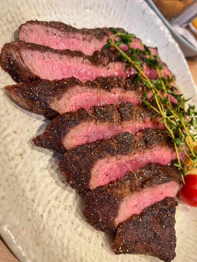Close Up of Medium Rare A5 Steak on Plate Stock Photo - Image of ...