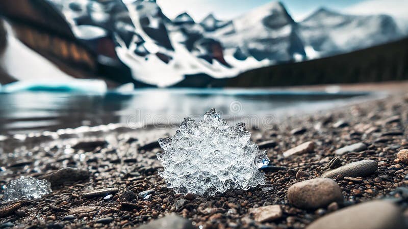 A Close-up of Melting Ice Along the Shore of Moraine Lake in Spring ...