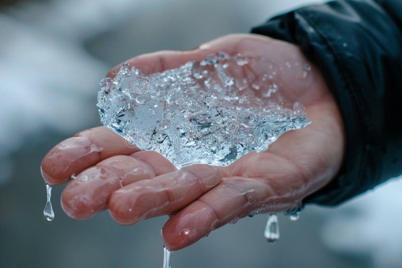 Closeup on a Melting Ice Piece in a Persons Hand a Visual Metaphor for ...