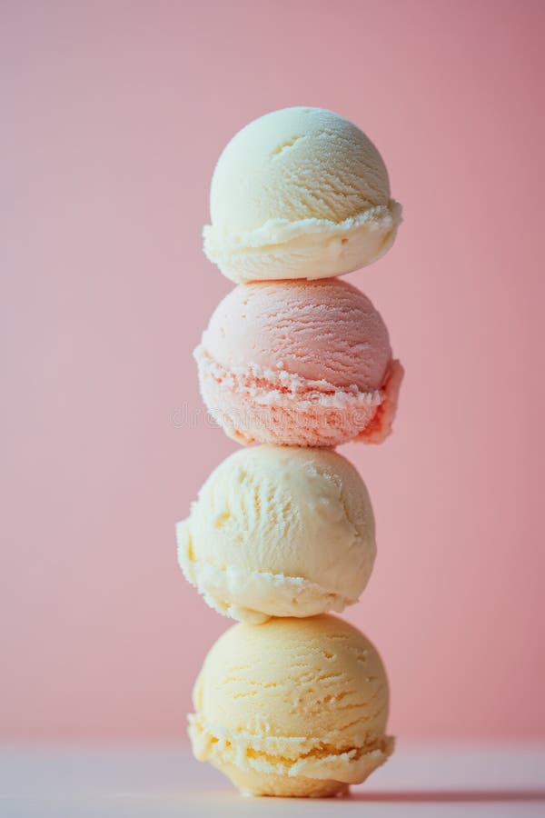 Stacked Pastel Ice Cream Scoops on Soft Pink Background Stock ... Stacked Pastel Ice Cream Scoops on Soft Pink Background Stock ...