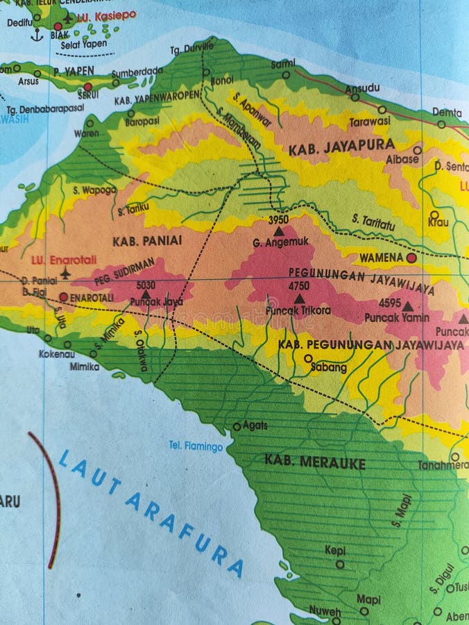 Merauke Regency Map and Major Cities Around it on Physical Map Stock ...