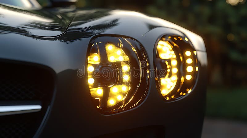 Close-Up of Mercedes LED Headlights with a Blurry Background View Stock ...