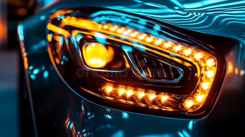 Close-Up of Mercedes LED Headlights with a Blurry Background View Stock ...