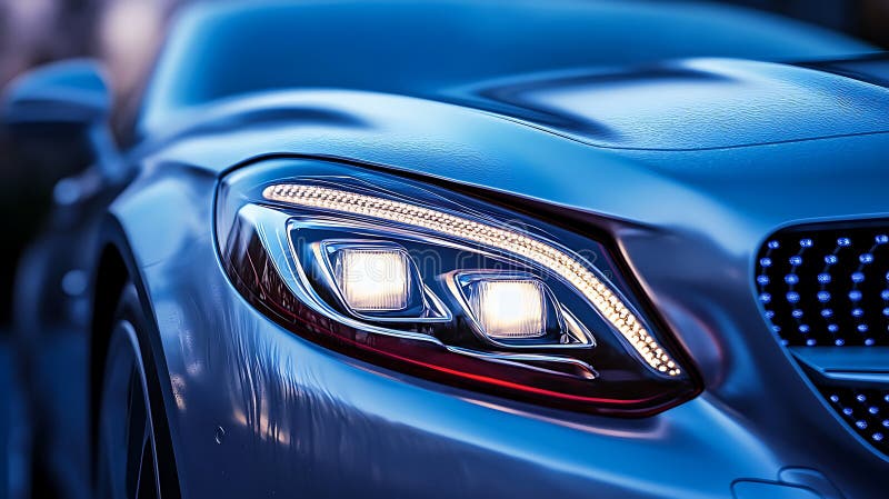 Close-Up of Mercedes LED Headlights with a Blurry Background View Stock ...