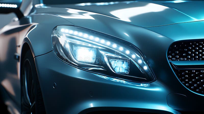 Close-Up of Mercedes LED Headlights with a Blurry Background View Stock ...