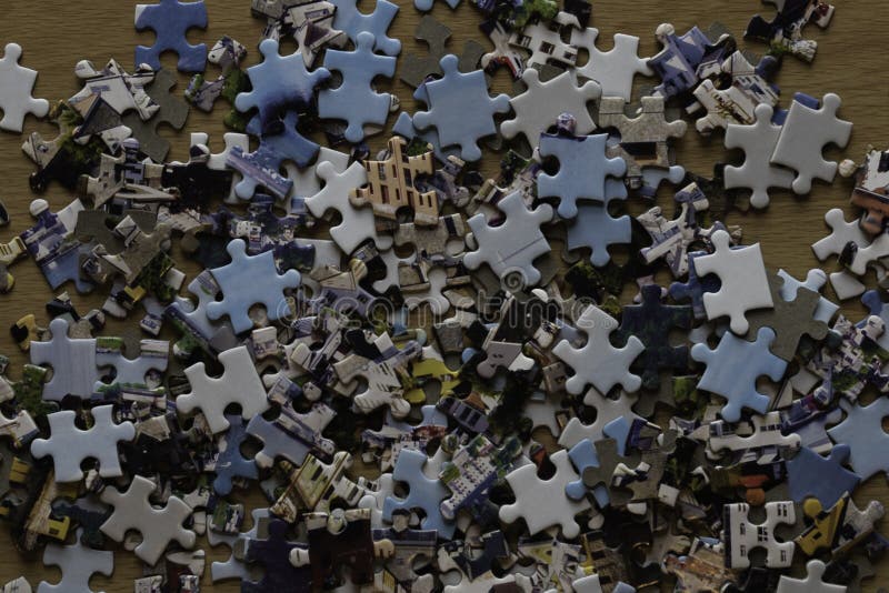 Close Up Messy Group of Puzzle Pieces Stock Image - Image of wooden ...