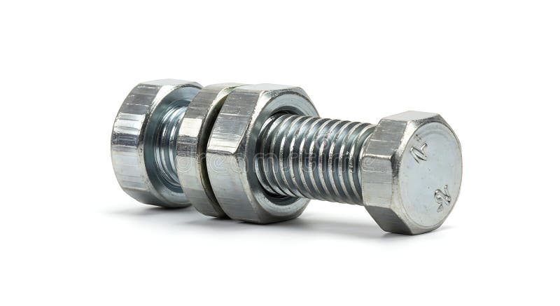 Close-up of Metal Bolt Fastened with Washers and Nut on White ...