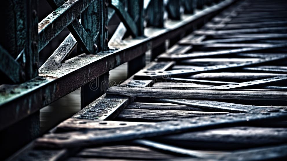 A Close Up of a Metal Bridge with Rusted Metal Bars Stock Illustration ...