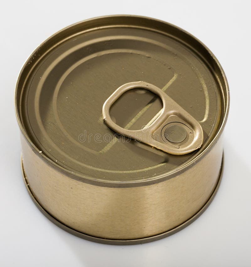 Close-up of Metal Bronze Tin Can with Ring Pull on White Background ...