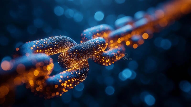 A Close-up of a Metal Chain Illuminated by Blue and Gold Lights Stock ...