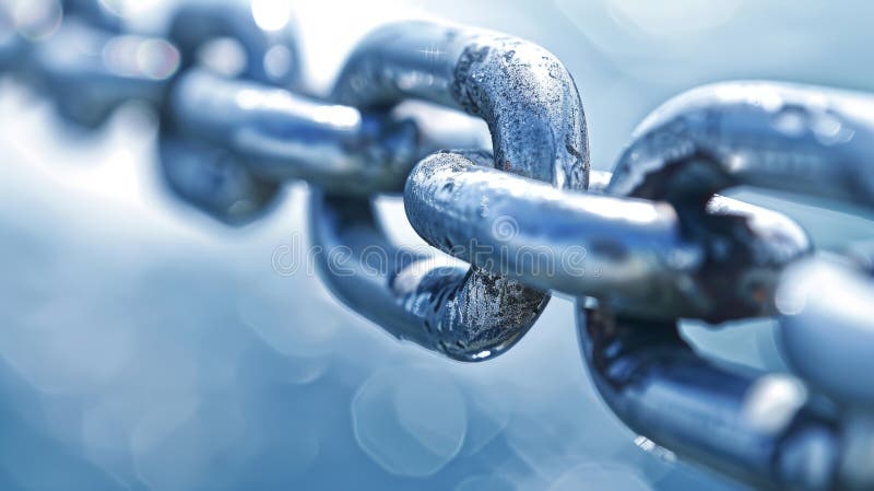 A Close-up of a Metal Chain on a Solid Blue Background Stock ...