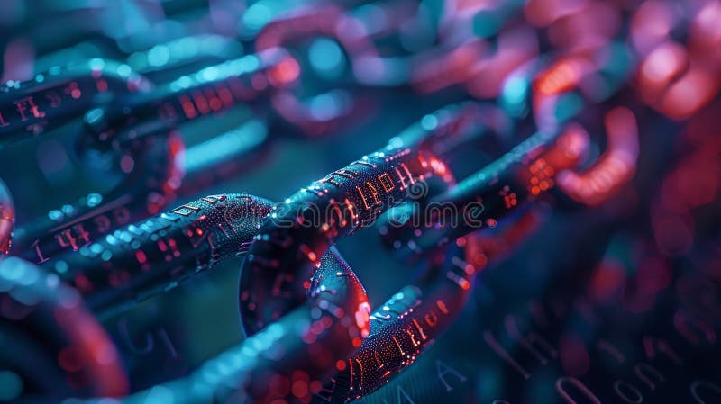 Close-up of Metal Chains with Digital Data Overlay, Symbolizing Secure ...