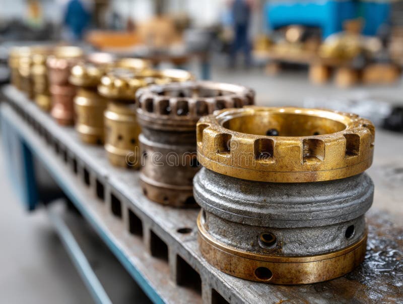 Close-Up of Metal Components on Industrial Workbench for Manufacturing ...