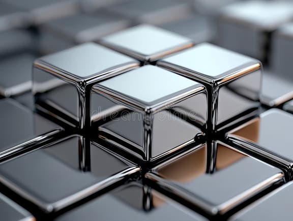 A Close Up of a Metal Cube on a Black Surface Stock Image - Image of ...