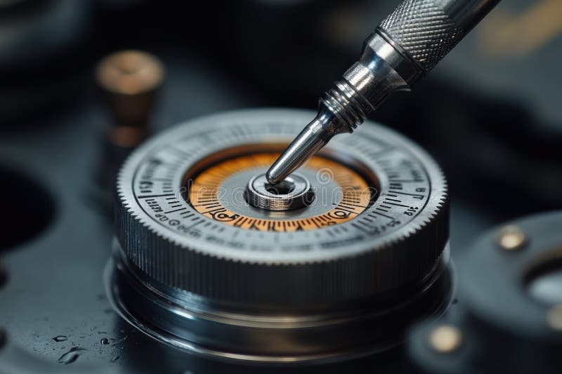 Close-up of a Metal Dial with a Screwdriver Inserted into the Center ...