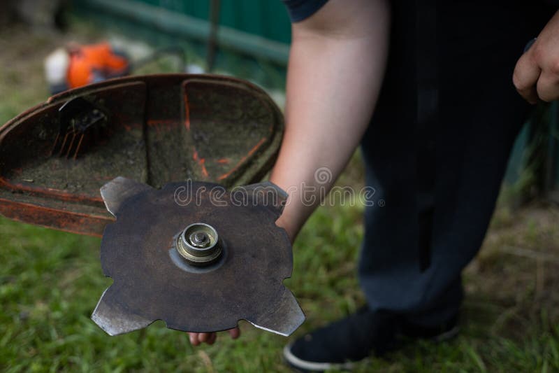 Close-up. Metal Disc on a Grass Trimmer Stock Image - Image of ...