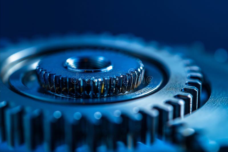A Close Up of a Metal Gear Wheel on a Blue Background Stock Image ...