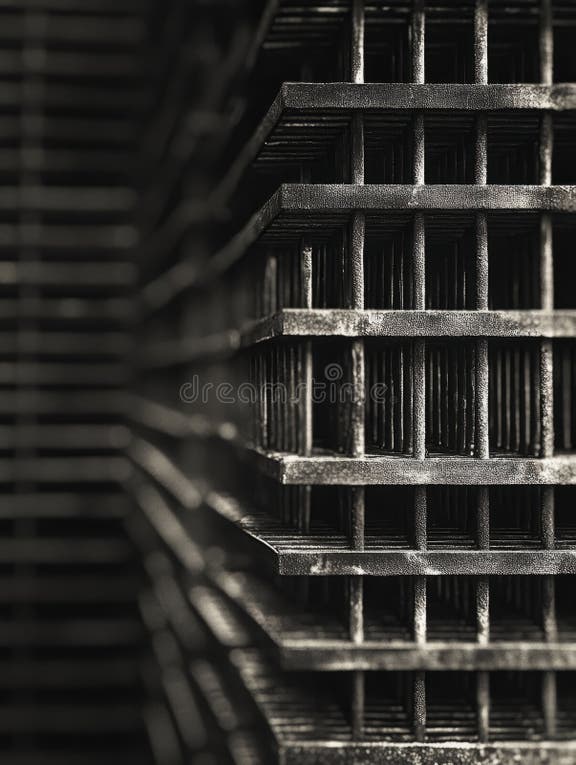Close-up of Metal Grid Structure with Repeating Bars. Stock Image ...