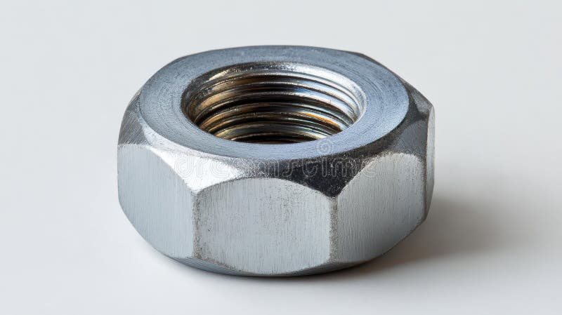 A Close-up of a Metal Nut on a White Surface, Showcasing Its Hexagonal ...