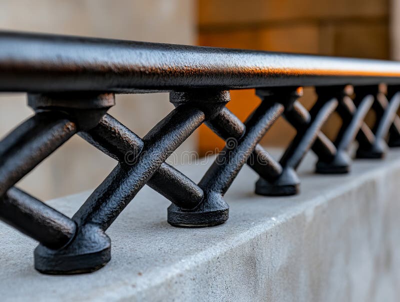 A Close Up of a Metal Railing on a Concrete Wall Stock Image - Image of ...