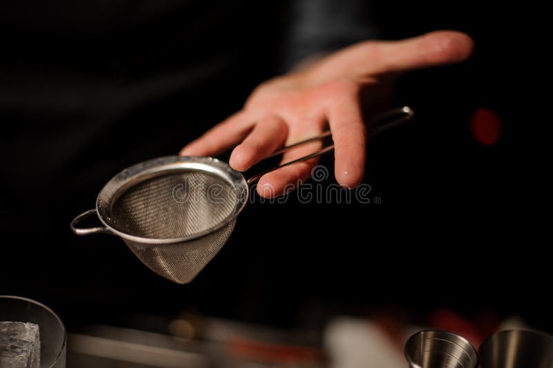 Close-up of Sieve in Bartender`s Left Hand Stock Photo - Image of adult ...