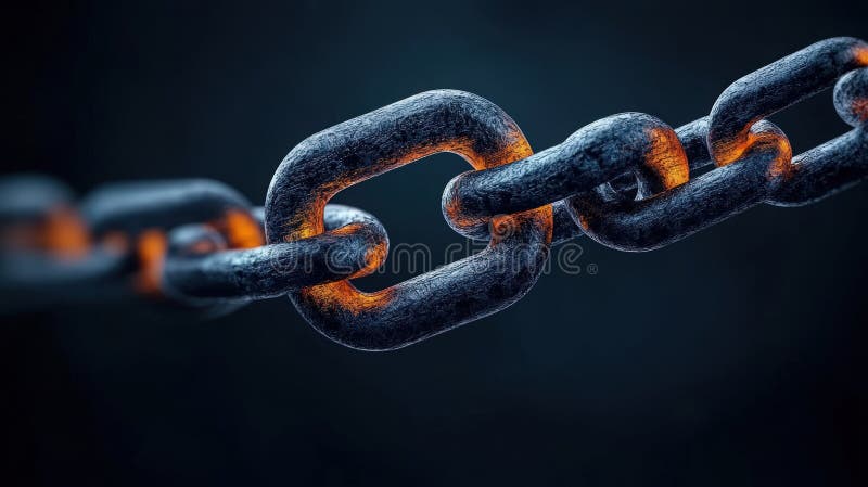 Closeup of a Metallic Chain Link with Glowing Edges on a Dark ...