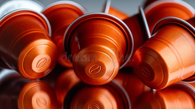 Close-Up of Metallic Coffee Capsule Pods on a Black Background Stock ...