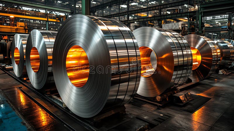 Close-up of Metallic Coils with Glowing Edges in an Industrial ...