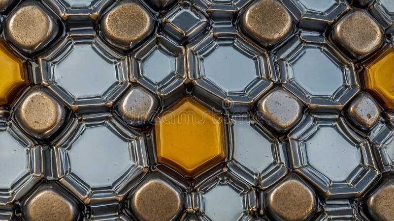 Close-up of Metallic Hexagonal Patterns with Liquid Details Stock ...