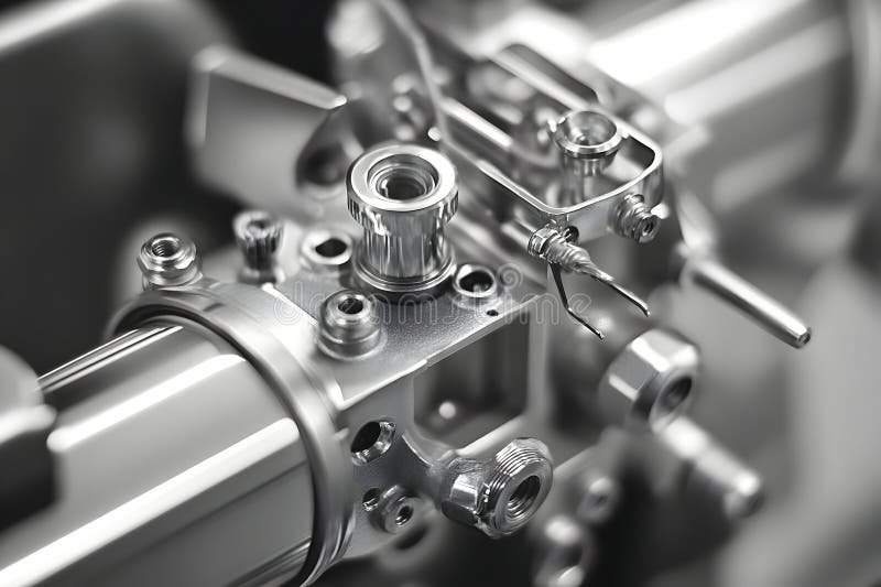 Close-up of Metallic Industrial Machine Components with Shiny Metallic ...