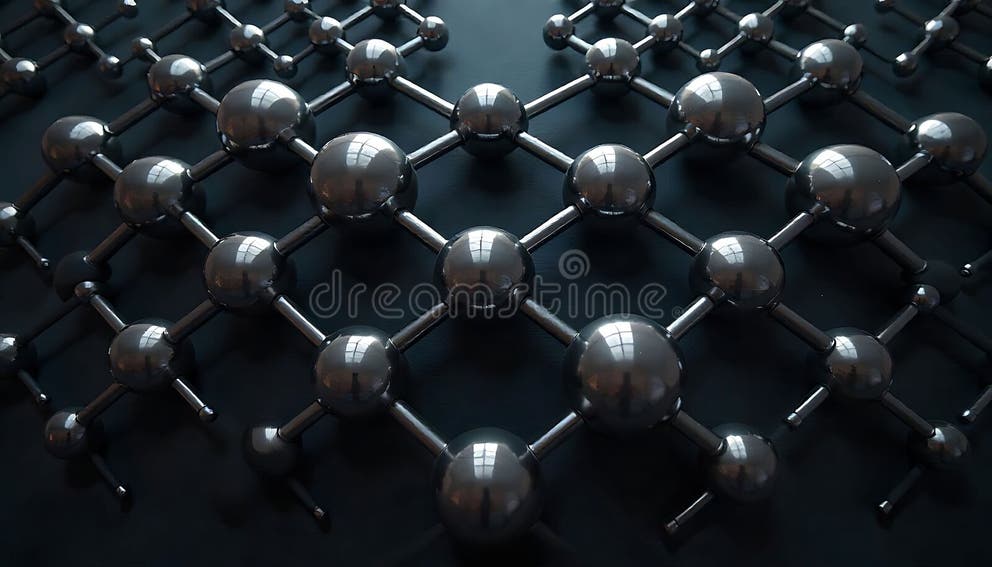 A Close Up of a Metallic Molecular Structure on a Dark Surface with a ...