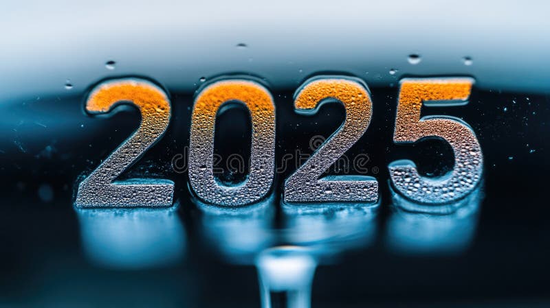 Close-up of 2025 in Metallic Numbers with Water Droplets Stock Image ...