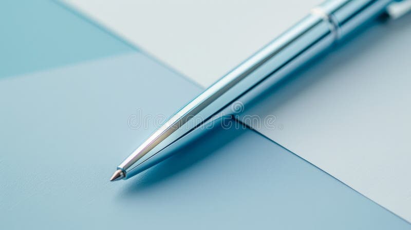 Close-up of a Metallic Pen on a Blue Background Stock Image - Image of ...