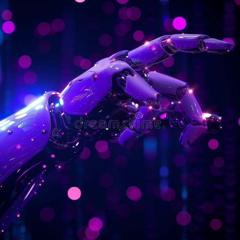 A Close-Up of a Metallic Robotic Hand Pointing in a Dark Setting with ...