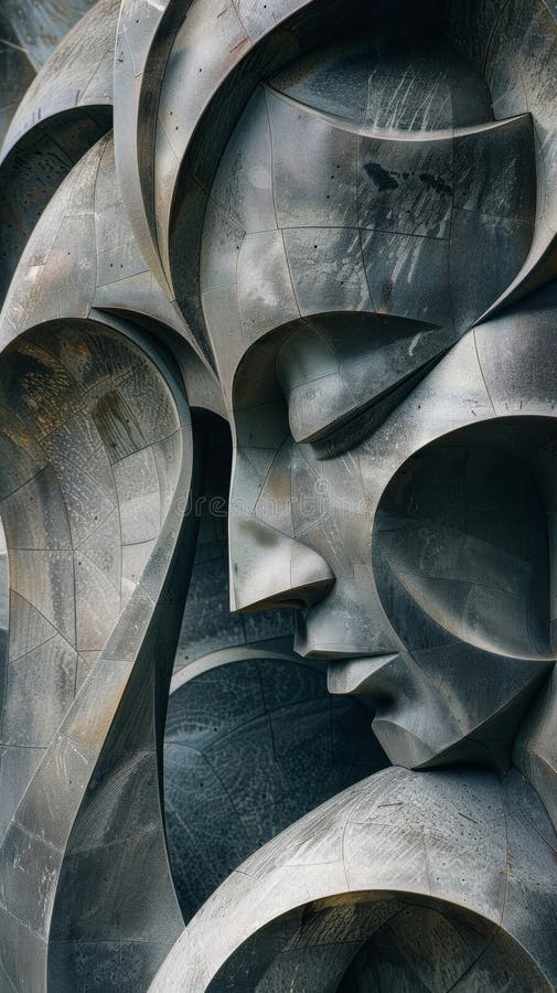 Close-up of a Metallic Sculpture with Abstract Faces Stock Photo ...