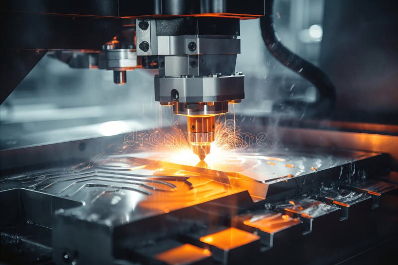 Close Up of Metalworking Laser Cnc Milling Machine in a High Technology ...