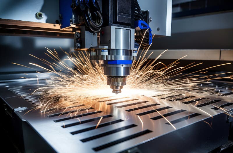 Close Up of Metalworking Laser Cnc Milling Machine in a High Technology ...
