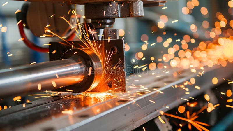 Close-up of Metalworking Machine Producing Sparks in an Industrial ...