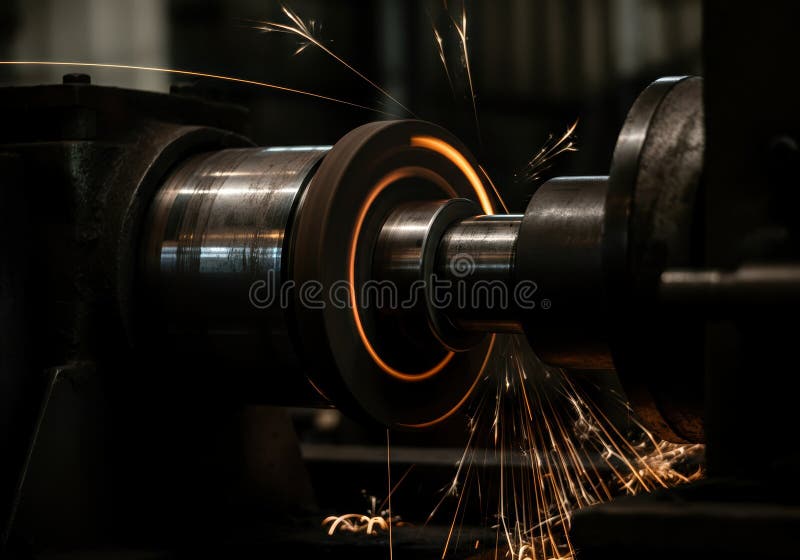 Close-up of a Metalworking Machine Producing Sparks during Operation ...