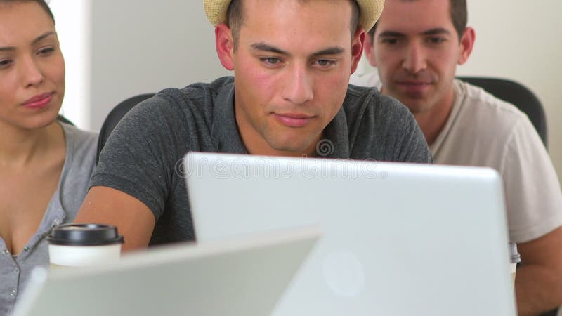 Close Up of Mexican and Caucasian Office Workers at Laptop Stock Video ...