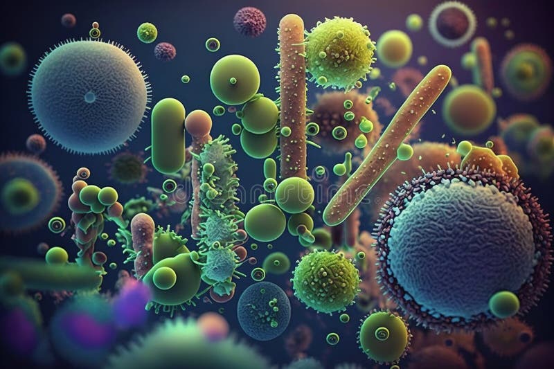 Close Up of Microbes Including Bacteria, Virus, Fungi Etc. Stock ...