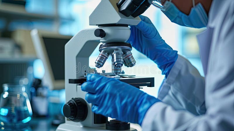 Close Up of Microbiologist Looking Under Microscope Analyzing a Sample ...