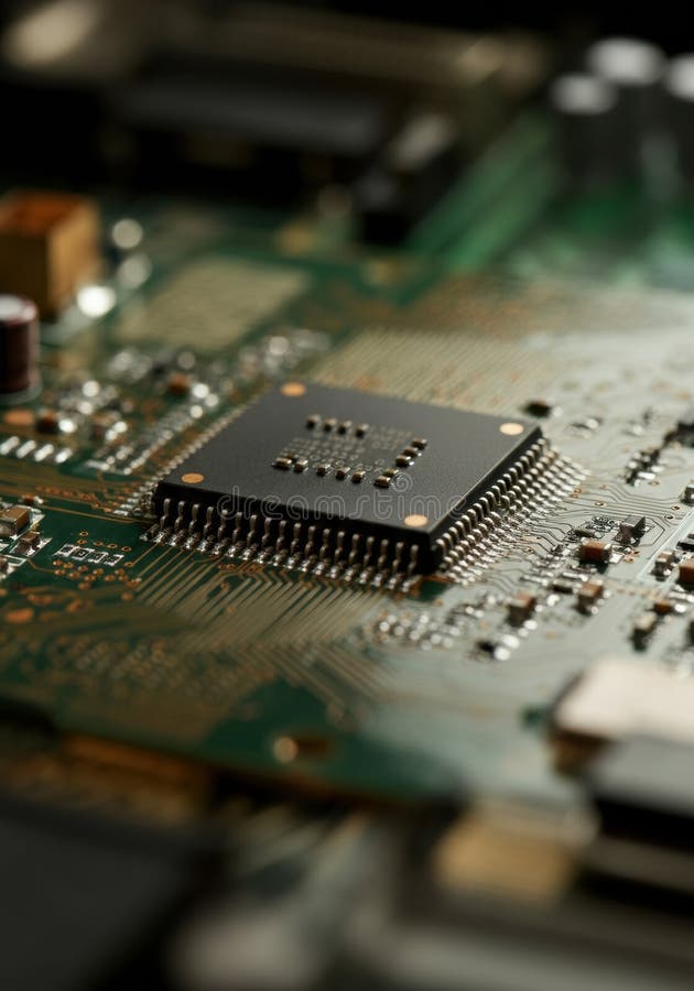Close-up of a Microchip on a Circuit Board Showcasing Intricate Details ...