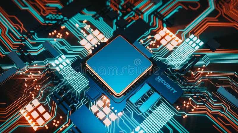 Close-up of a Microchip on a Circuit Board. it Shows a Complex Network ...