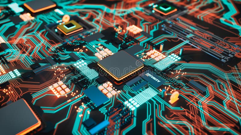 Close-up of a Microchip on a Circuit Board. it Shows a Complex Network ...