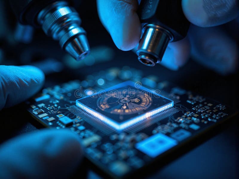 Close-Up of Microchip Examination Stock Illustration - Illustration of ...