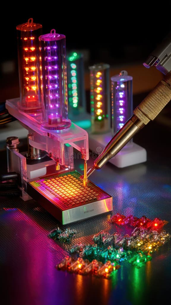 Close-up of Microchip Fabrication Process with Robotic Arm Manipulating ...