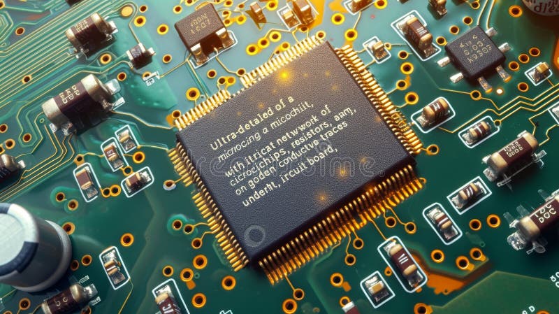 Close-up of a Microchip on a Green Printed Circuit Board with Detailed ...