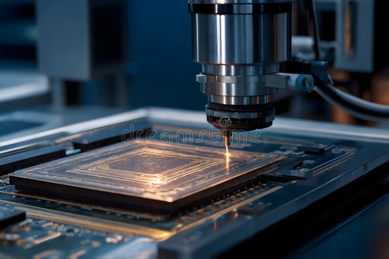 Close-Up of Microchip Inspection Under Microscope Stock Illustration ...